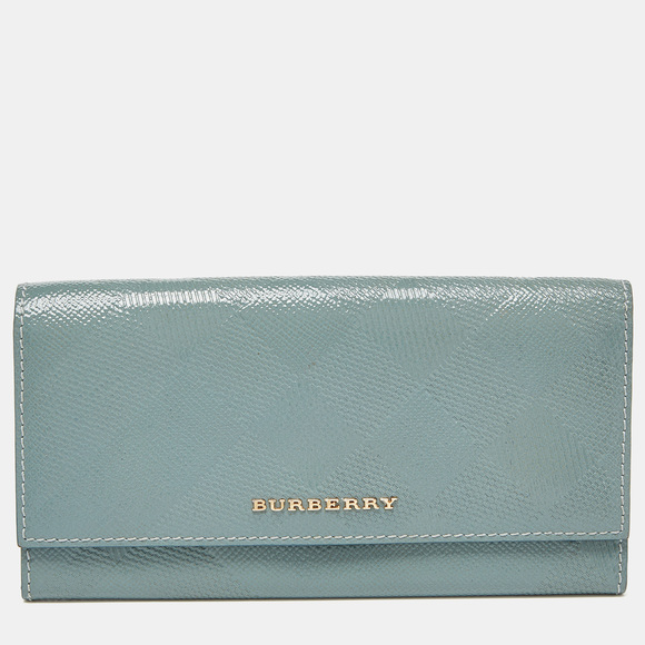 Burberry | Bags | Burberry Green Patent Leather Continental Wallet ...